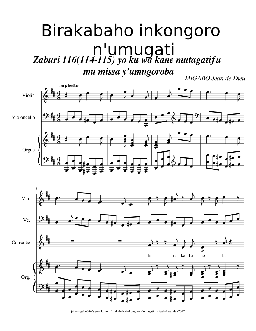 Birakabaho inkongoro n'umugati Sheet music for Piano, Soprano, Violin ...