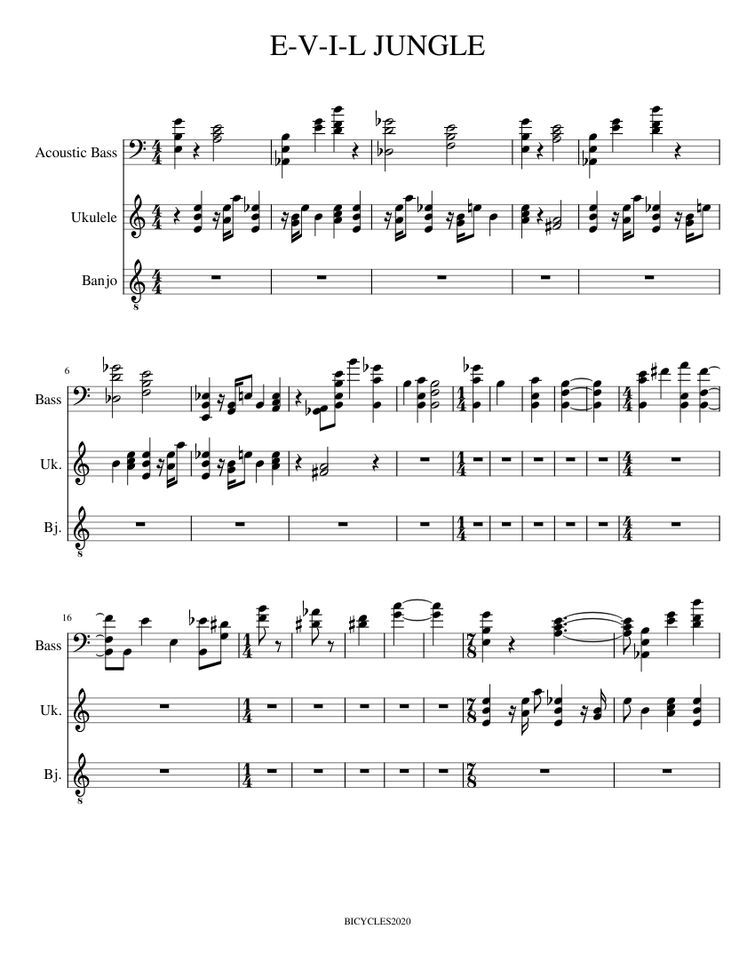 E-V-I-L JUNGLE Sheet music for Bass guitar, Ukulele, Banjo (Mixed Trio ...