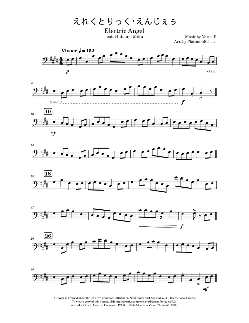 Electric Angel – Yasuo-P feat. Hatsune Miku (Cello Solo) Sheet Music ...
