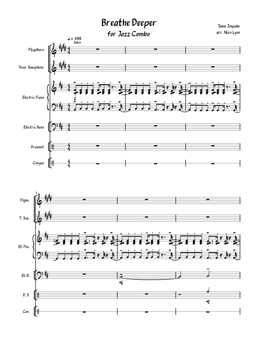 Breathe Deeper - Tame Impala (Jazz Combo) Sheet Music with Chords for ...