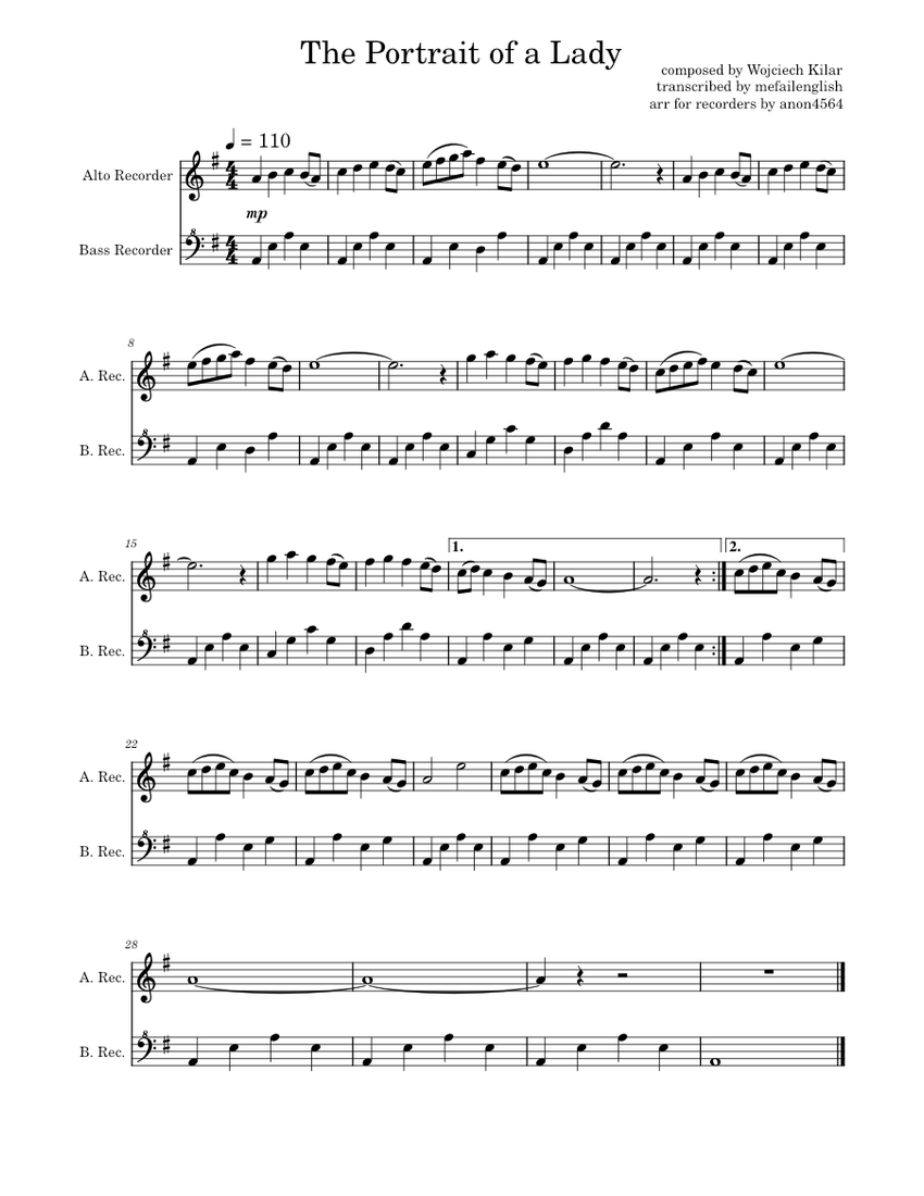 The Portrait of a Lady – Wojciech Kilar The Portrait of a Lady Recorder ...