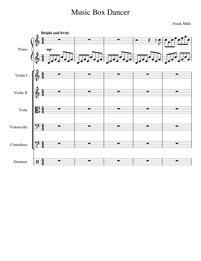 Music Box Dancer Sheet Music for Piano, Contrabass, Violin, Viola ...