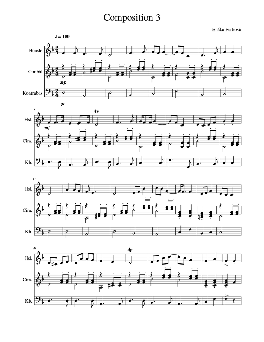 Composition 3 3 WITH repetitions Sheet music for Contrabass, Violin ...