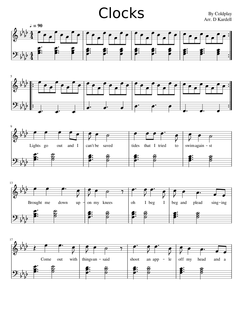 Clocks by Coldplay Sheet Music for Piano (Solo) Easy | MuseScore.com