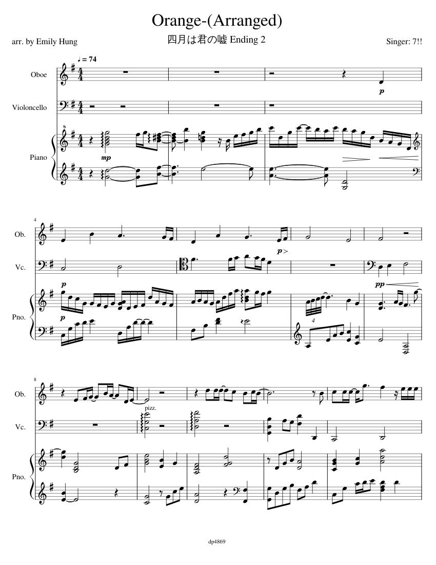 Orange- Arranged Sheet music for Piano, Oboe, Cello (Mixed Trio ...