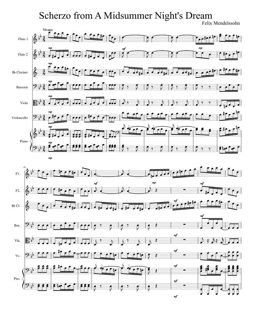 Mendelssohn's Scherzo from A Midsummer Night's Dream Sheet Music for ...