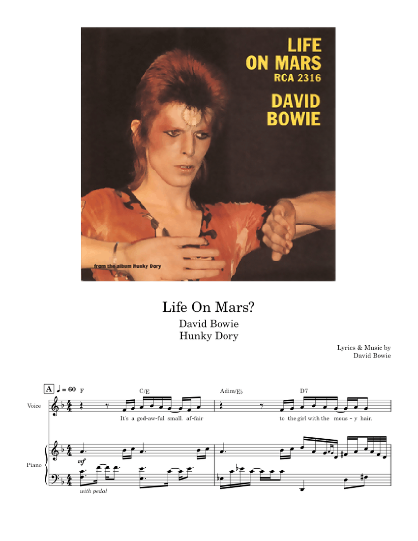 Life On Mars? – David Bowie Sheet music for Piano, Vocals (Piano-Voice) | Musescore.com