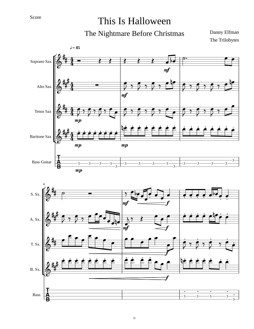 This Is Halloween Sheet music for Bass voice, Flute other, Saxophone ...