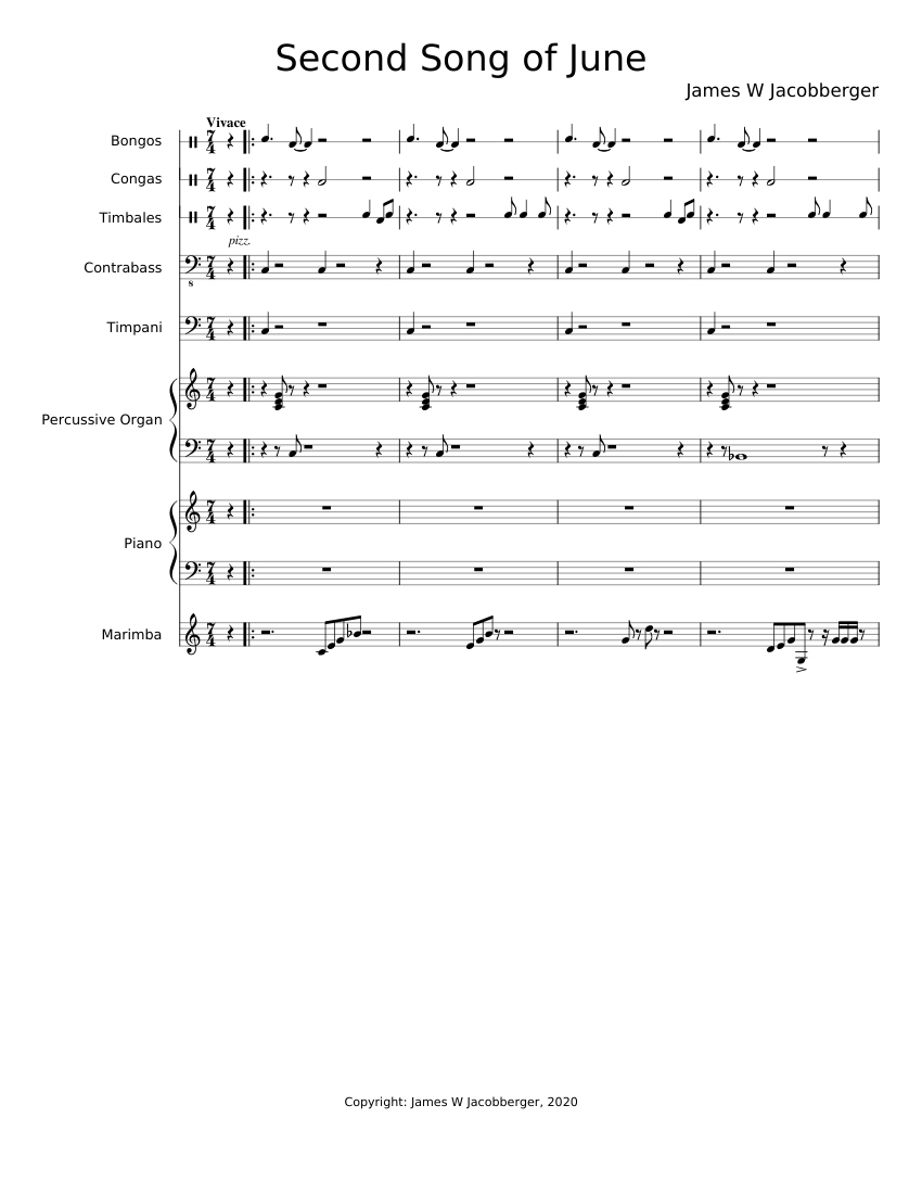Second Song of June Sheet Music for Piano, Organ, Contrabass, Timpani ...