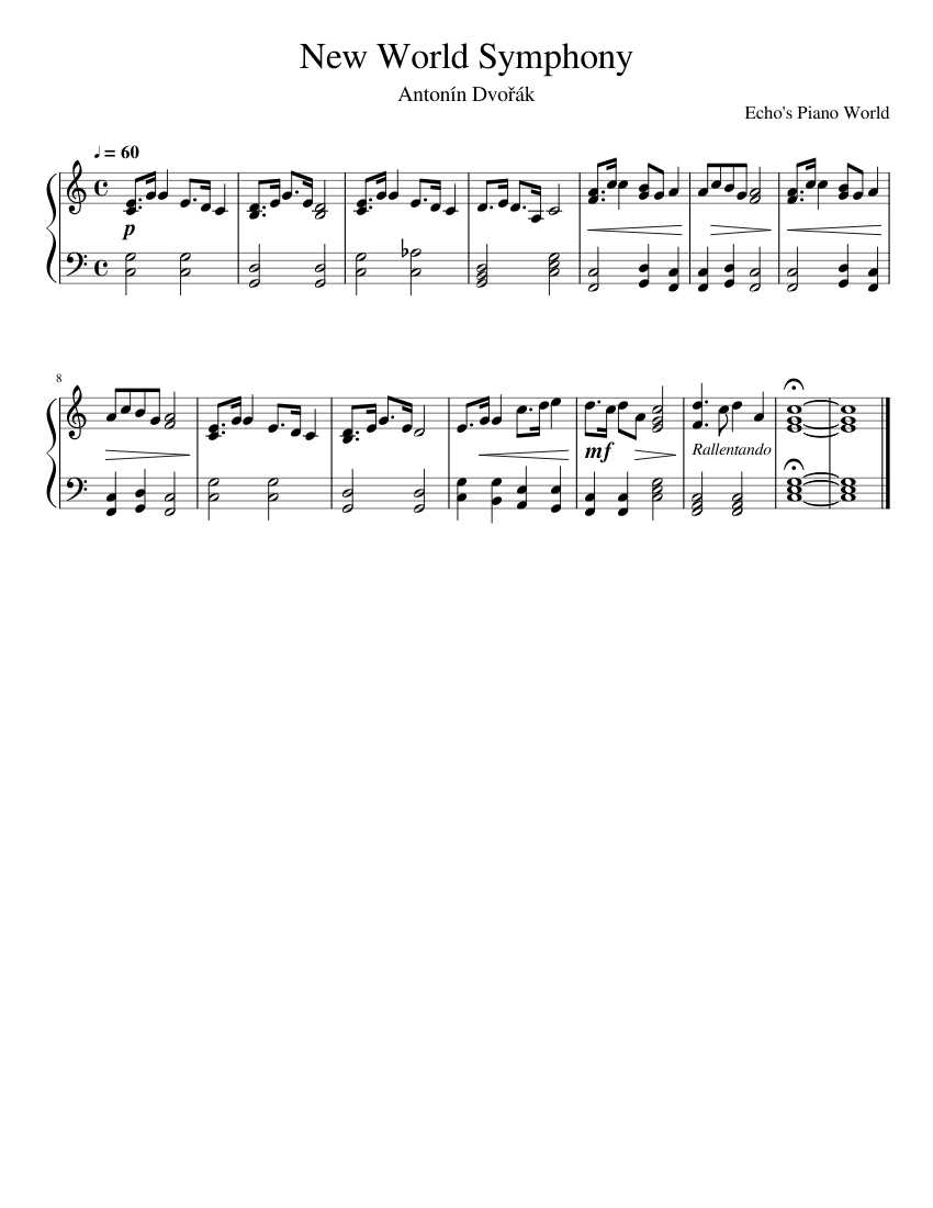 New World Symphony Sheet music for Piano (Solo) Easy | Musescore.com