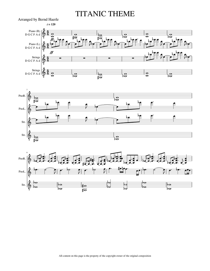 TITANIC THEME Sheet Music for Guitar, Drum group (Mixed Ensemble ...