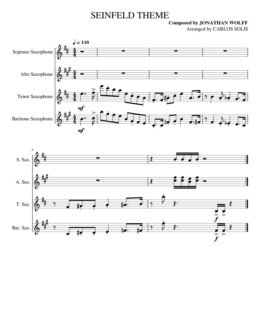 SEINFELD THEME by CARLIT0CHURRIT0 Sheet music for Saxophone alto ...