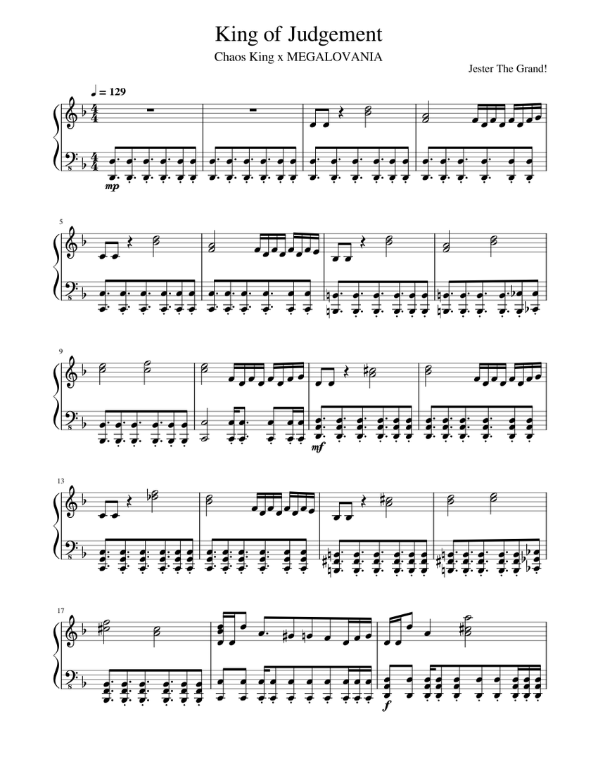 King Of Judgment Chaos King X Megalovania Sheet Music For Piano Solo