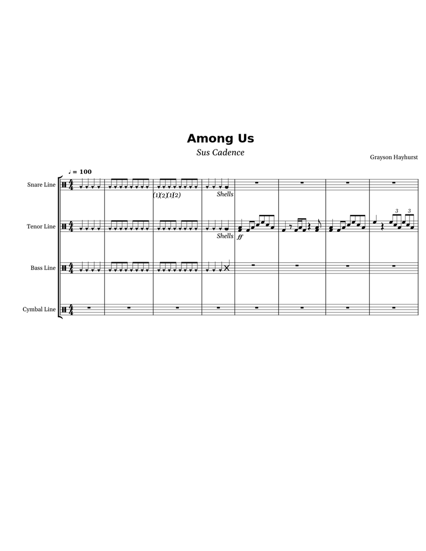 Among Us Sheet music for Snare drum, Crash, Tenor drum, Bass drum ...