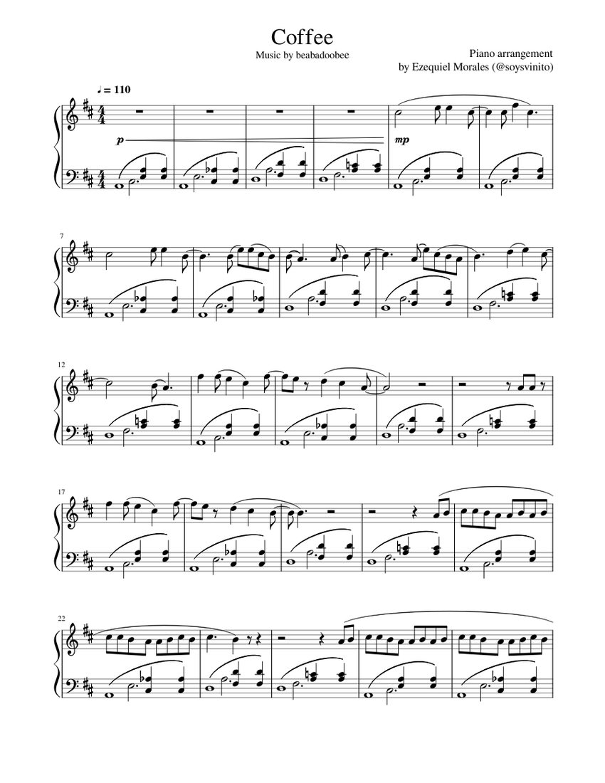 Coffee - beabadoobe (Piano Solo) Sheet Music for Piano (Solo) easy ...