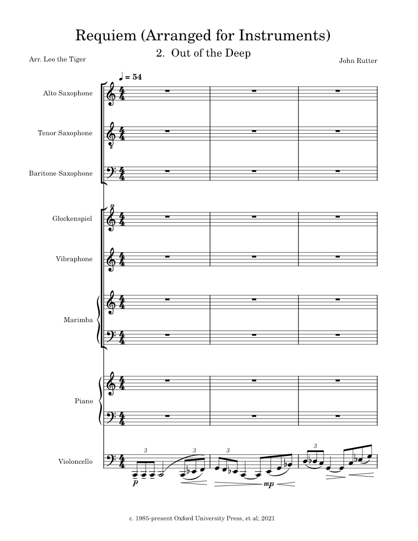 John Rutter, Requiem (Leo's Arrangement for Instruments): 2. Out of the Deep Sheet Music for ...