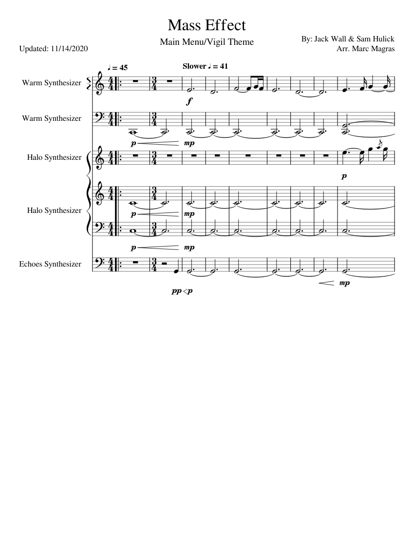 Mass Effect: Main Menu Theme/Vigil Sheet Music for Synthesizer (Mixed ...
