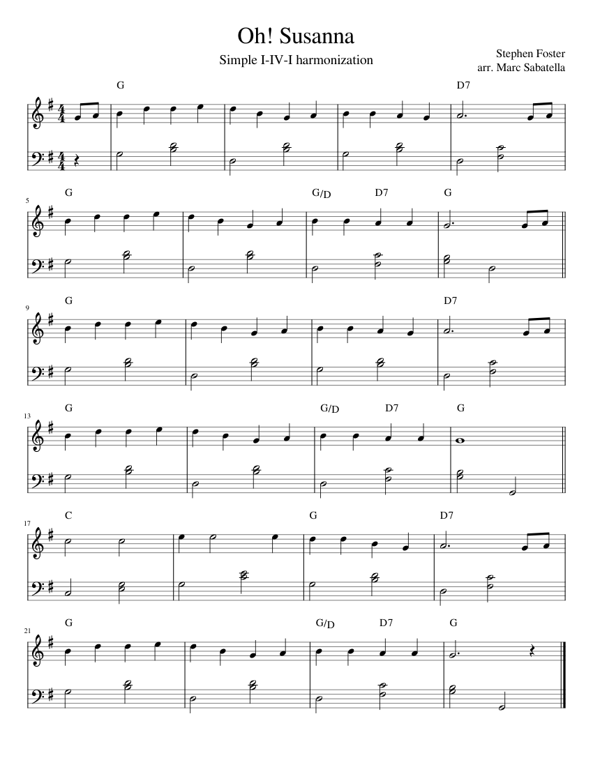 Oh! Susanna (Simple Harmonization) Sheet music for Piano (Solo) Easy ...