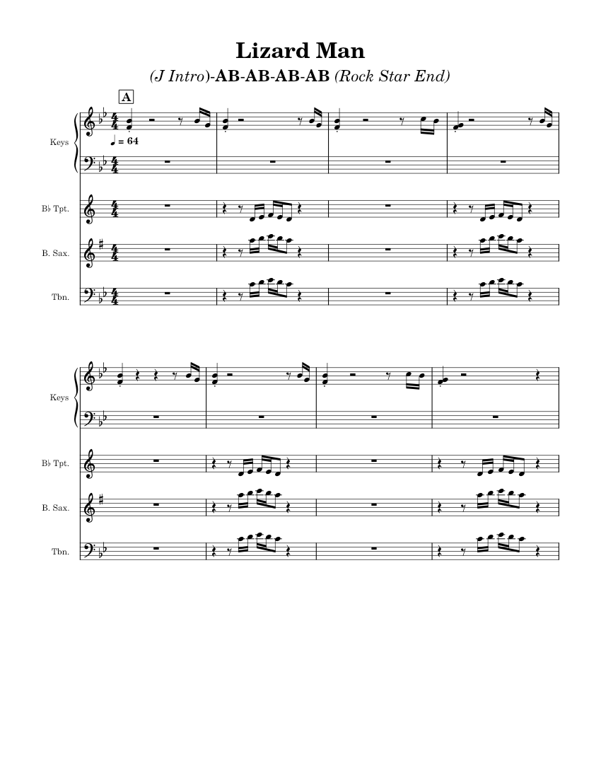 Lizard Man Chart Sheet music for Piano, Trombone, Saxophone baritone, Trumpet in b-flat (Mixed ...