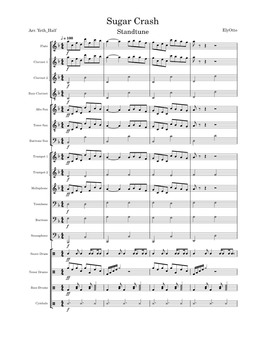 Sugar Crash (Standtune) Sheet Music for Trombone, Flute, Clarinet in b-flat, Clarinet bass ...