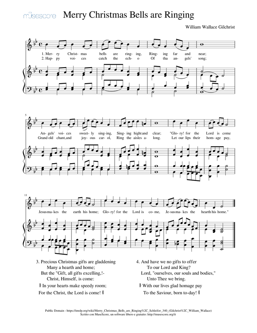 Merry Christmas Bells are Ringing Sheet Music for Piano, Vocals (Piano ...