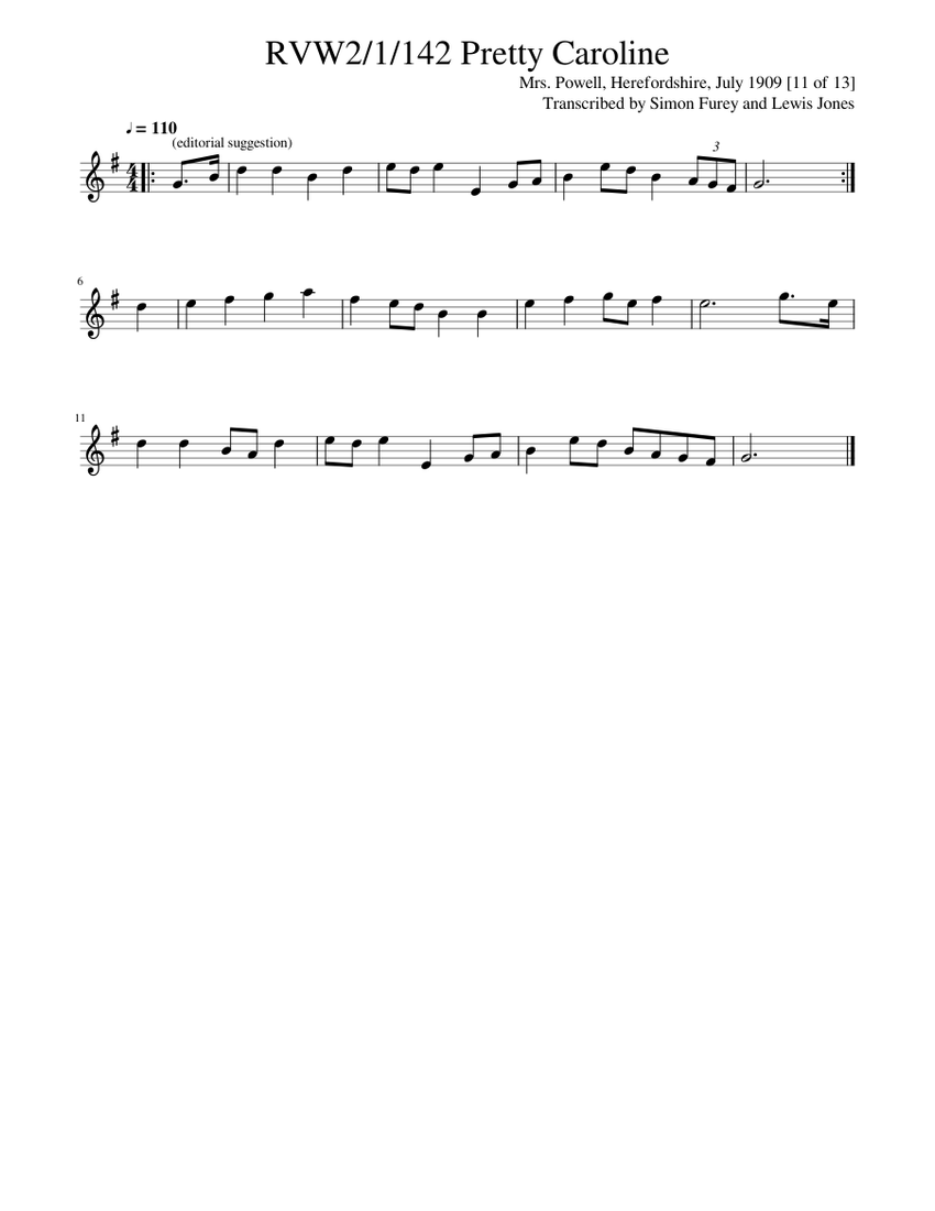 RVW2/1/142 Pretty Caroline Sheet music for Piano (Solo) Easy ...