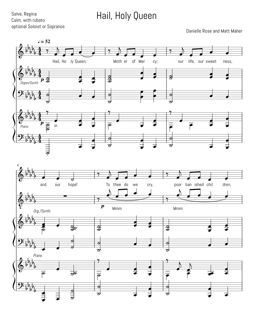 Hail Holy Queen, Danielle Rose, Matt Maher Sheet Music for Piano ...