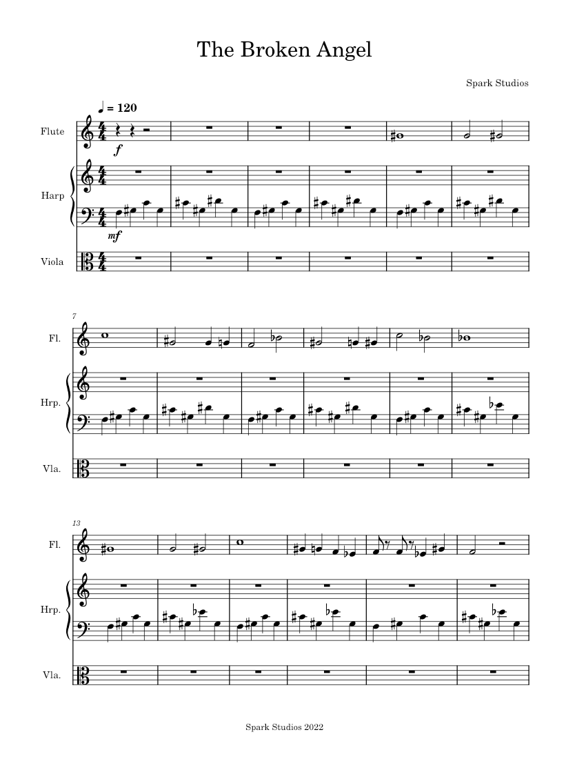 The Broken Angel - Spark Studios Sheet Music for Flute, Viola, Harp ...