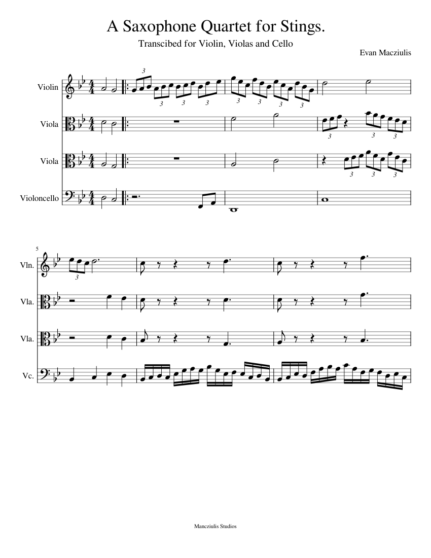 A Saxophone Quartet for Strings - piano tutorial