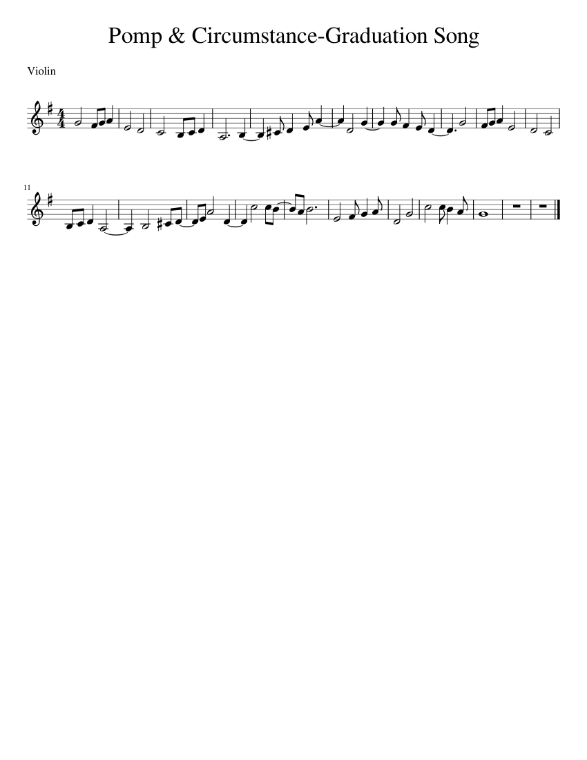Pomp and Circumstance-Graduation Song Sheet Music for Violin (Solo ...
