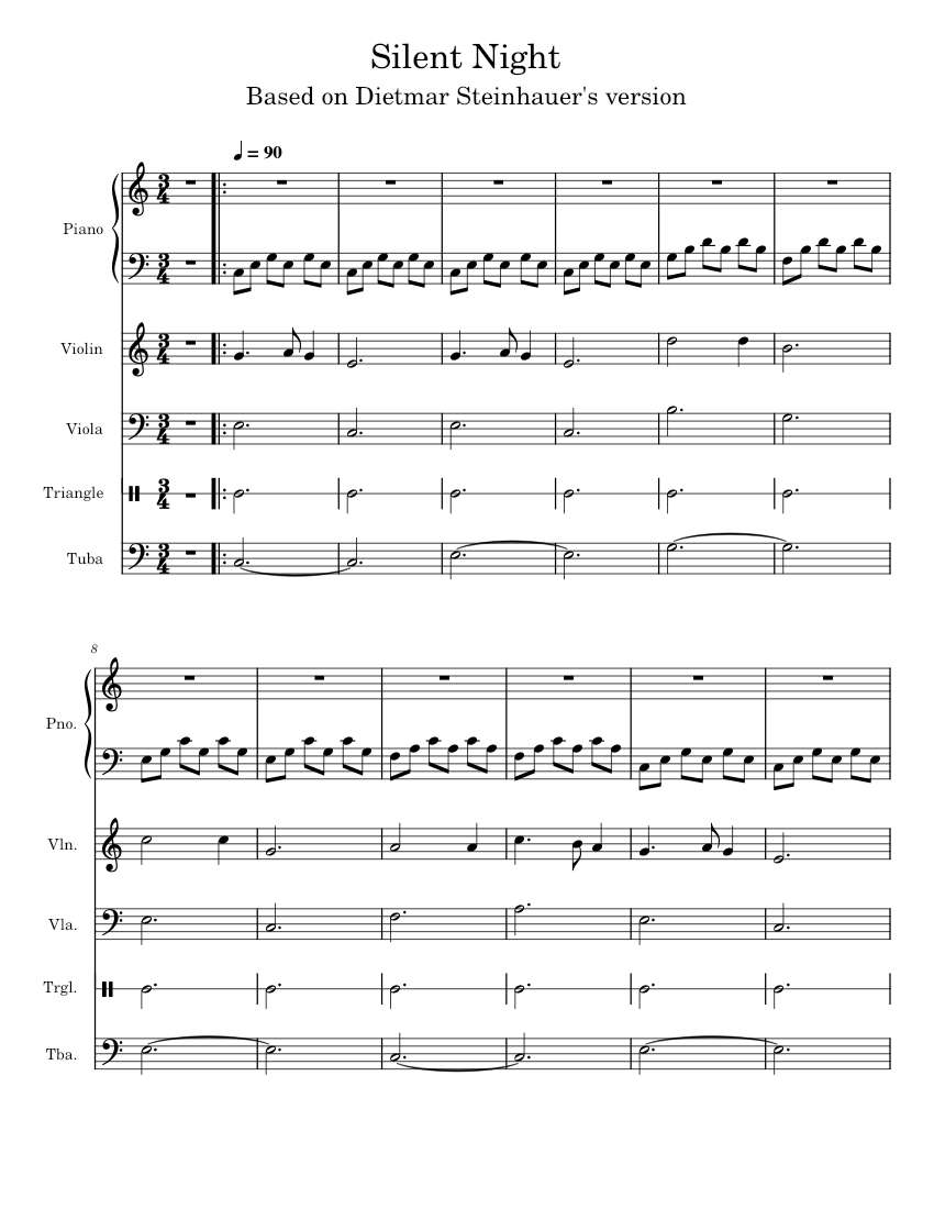 Silent Night Sheet Music for Piano, Tuba, Violin, Viola & more ...