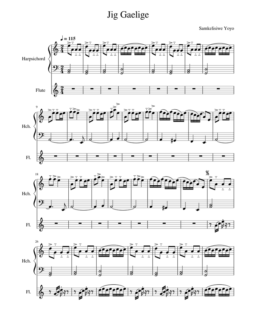 Jig Gaelige Sheet music for Harpsichord, Flute (Mixed Duet) | Musescore.com