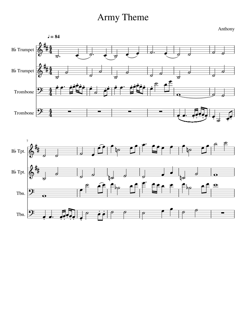 Army Theme Sheet music for Trombone, Trumpet in b-flat (Mixed Quartet ...