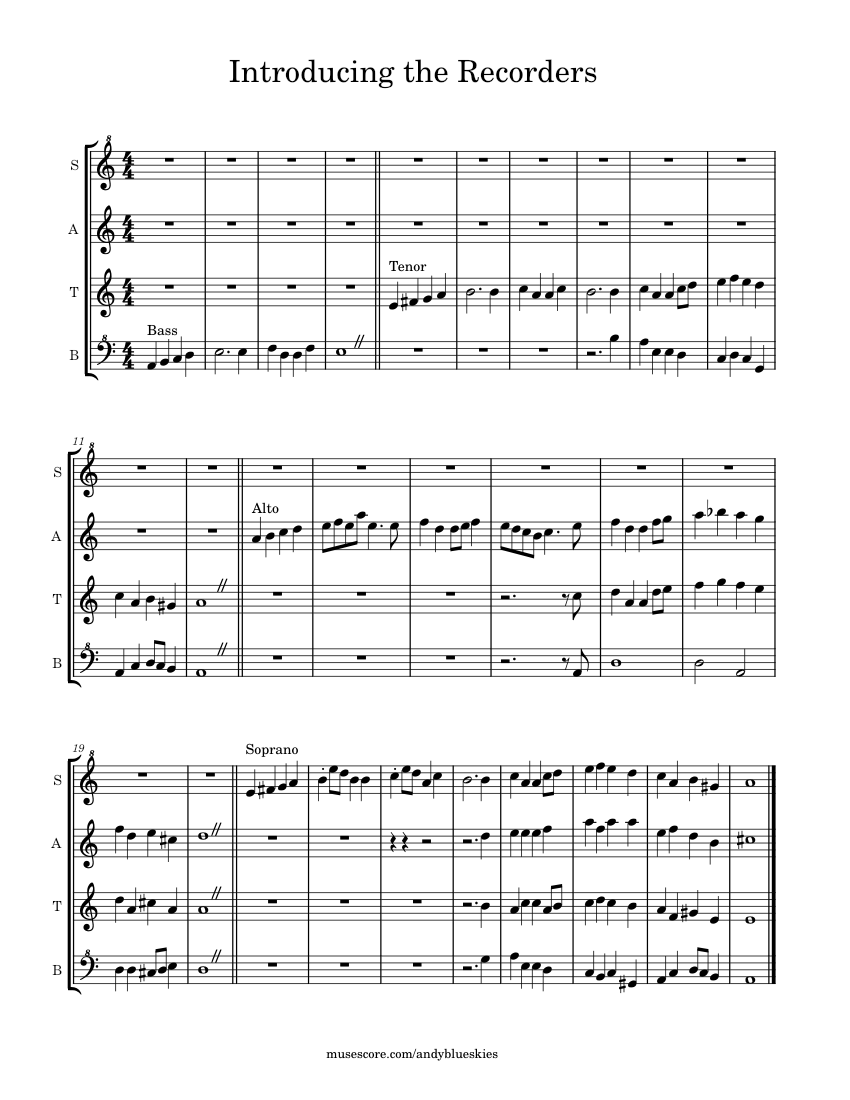 Introducing the Recorder Quartet Sheet Music for Recorder (Woodwind ...