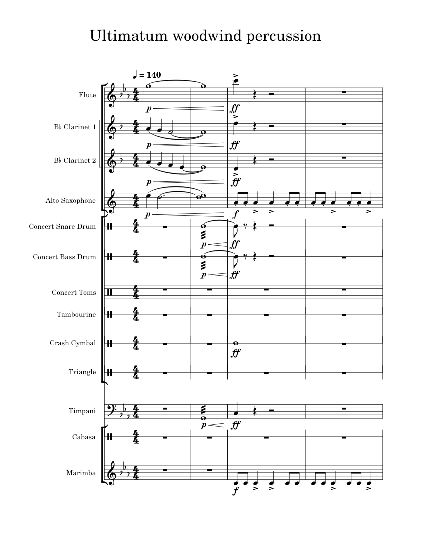Ultimatum woodwind & percussion Sheet music for Tambourine, Flute ...