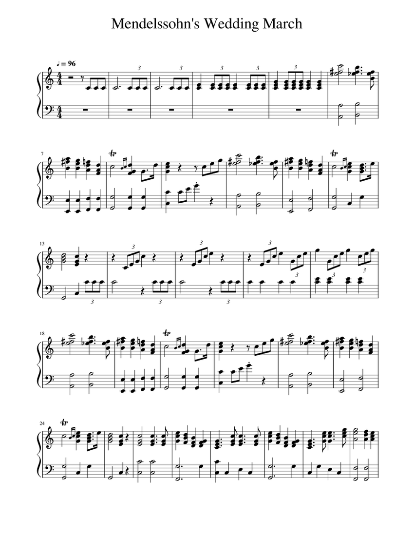 Mendelssohn's Wedding March Sheet music for Piano (Solo) | Musescore.com
