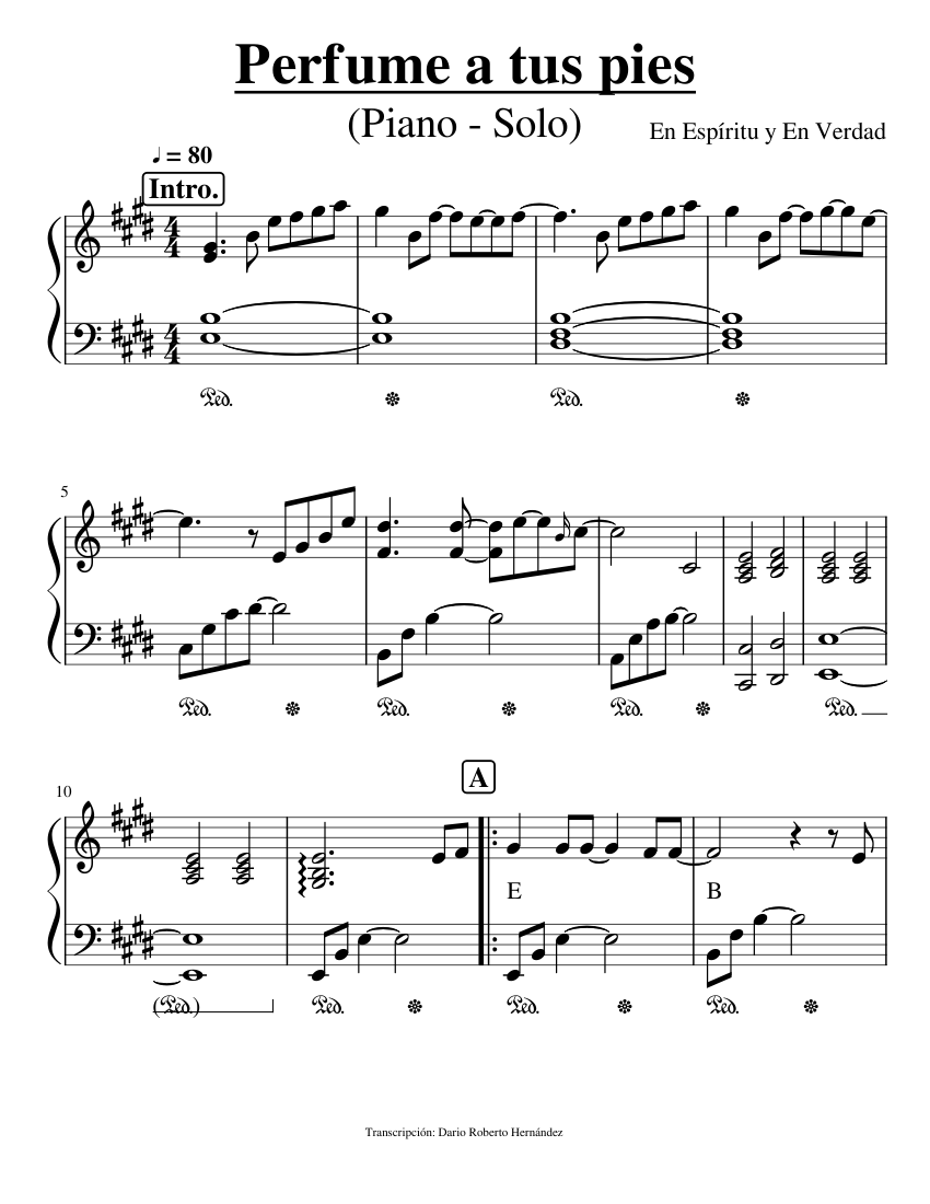 Perfume a tus pies - Instrumental piano Sheet Music with Chords for ...
