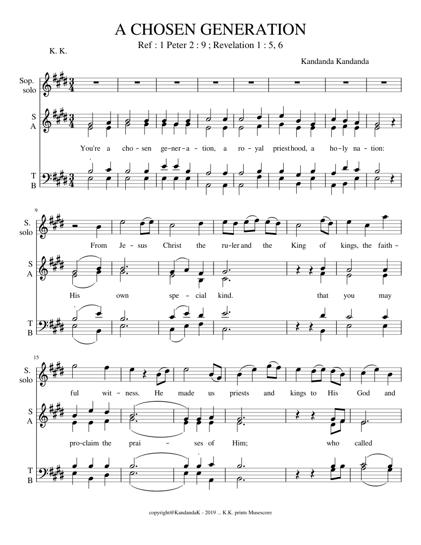 A CHOSEN GENERATION Sheet Music for Soprano, Female, Male (Choral ...