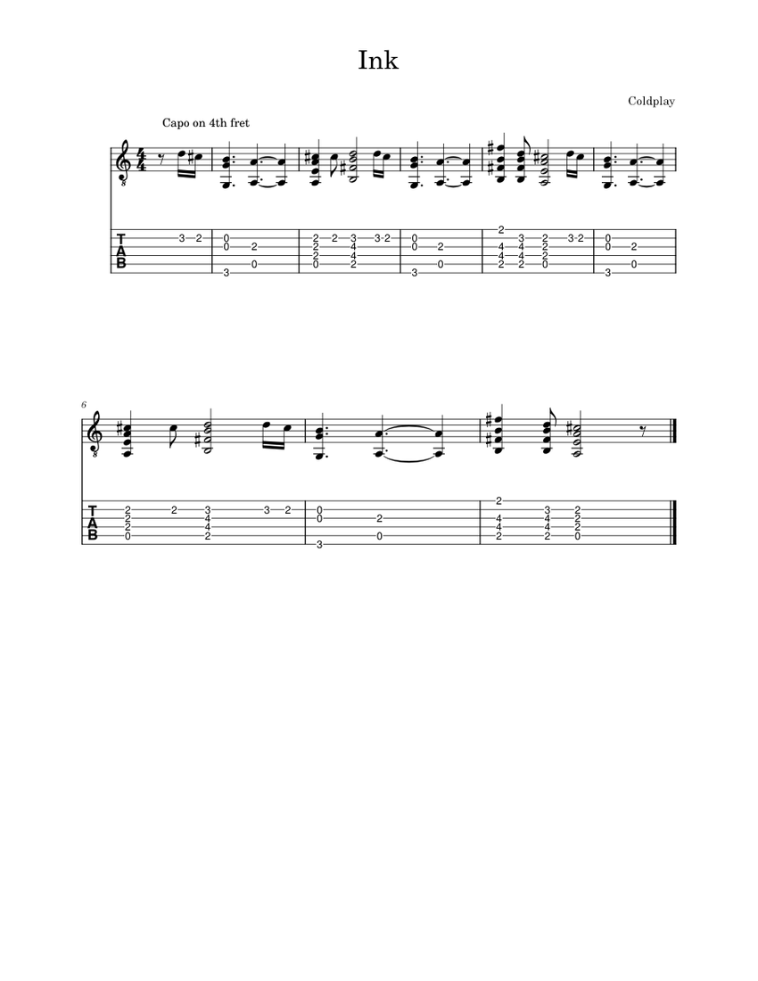 Ink – Coldplay (guitar intro) Sheet music for Guitar (Solo) | Musescore.com