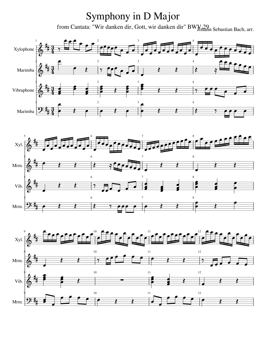 Symphony for Mallet Percussion in D Major, BWV 29 Sheet music for ...