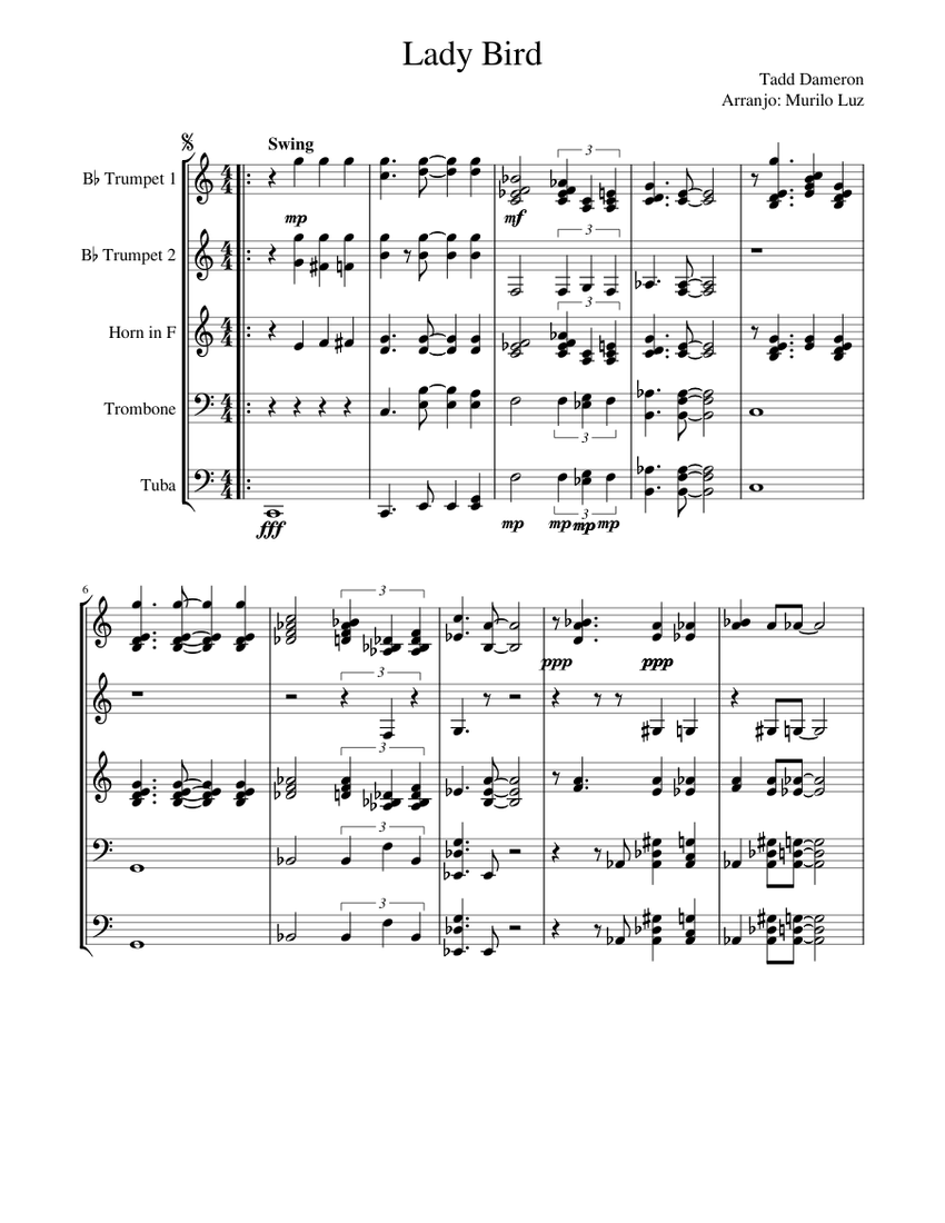 Lady Bird Sheet music for Trombone, Tuba, Trumpet in b-flat, French ...