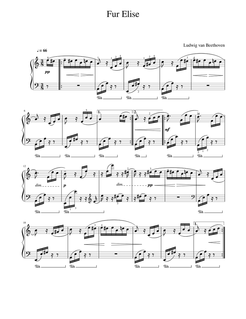 Fur Elise Sheet Music for Piano (Solo) | MuseScore.com