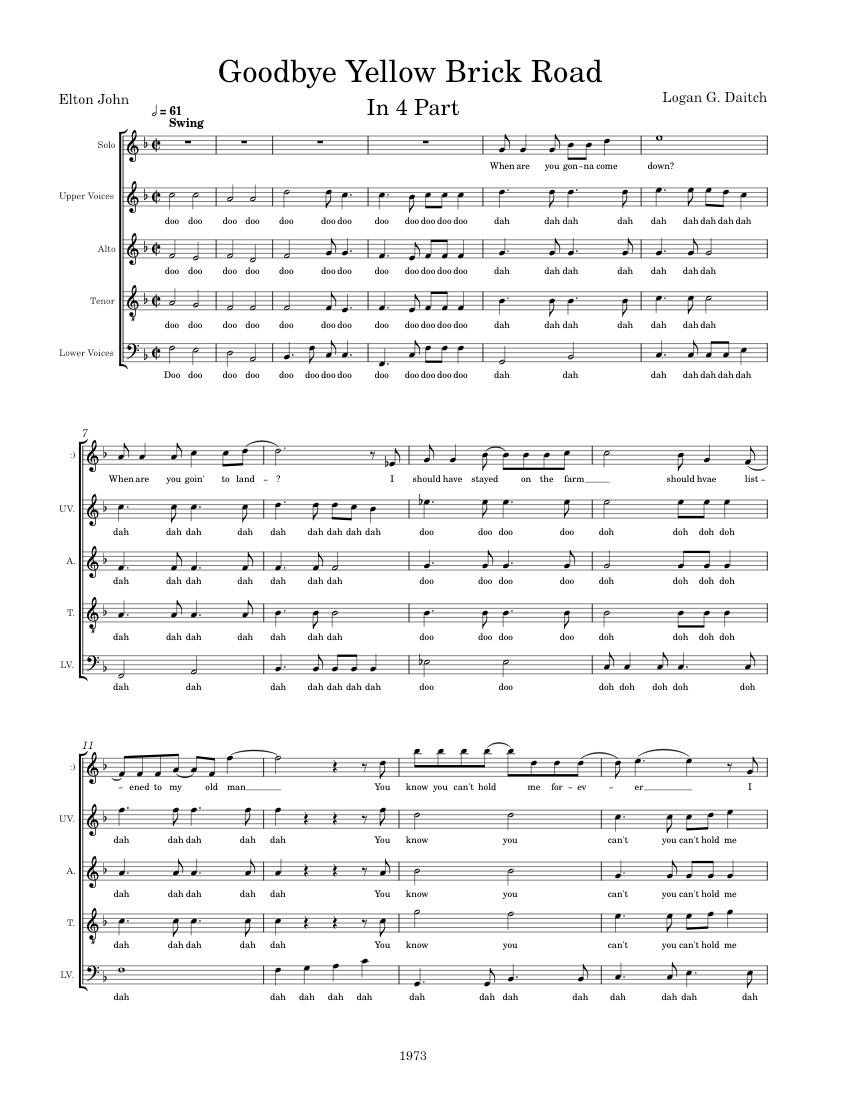 Goodbye Yellow Brick Road- Elton John Sheet music for Alto, Tenor ...