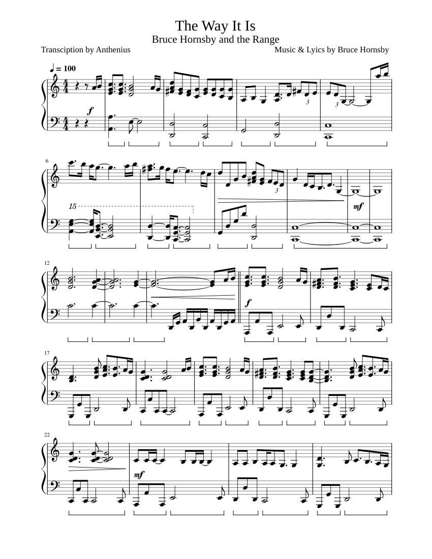 The Way It Is – Bruce Hornsby, Bruce Hornsby and the Range Sheet Music for Piano (Solo ...