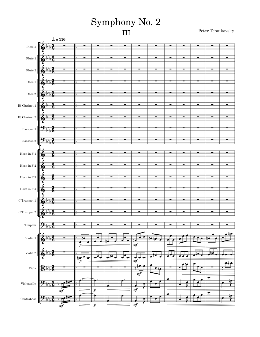 Symphony No.2, Op.17, Movt 3 – Pyotr Ilyich Tchaikovsky Sheet music for Flute piccolo, Flute ...