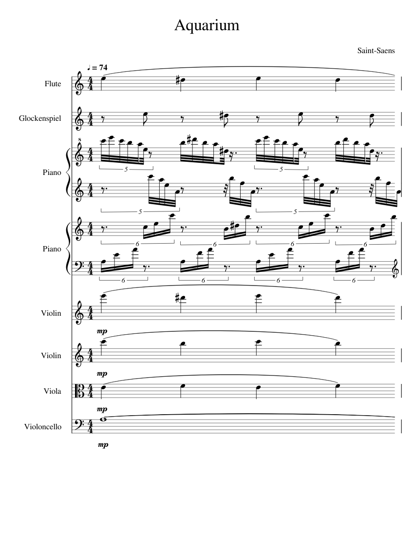 Carnival of the Animals - Aquarium Sheet Music for Piano, Flute ...