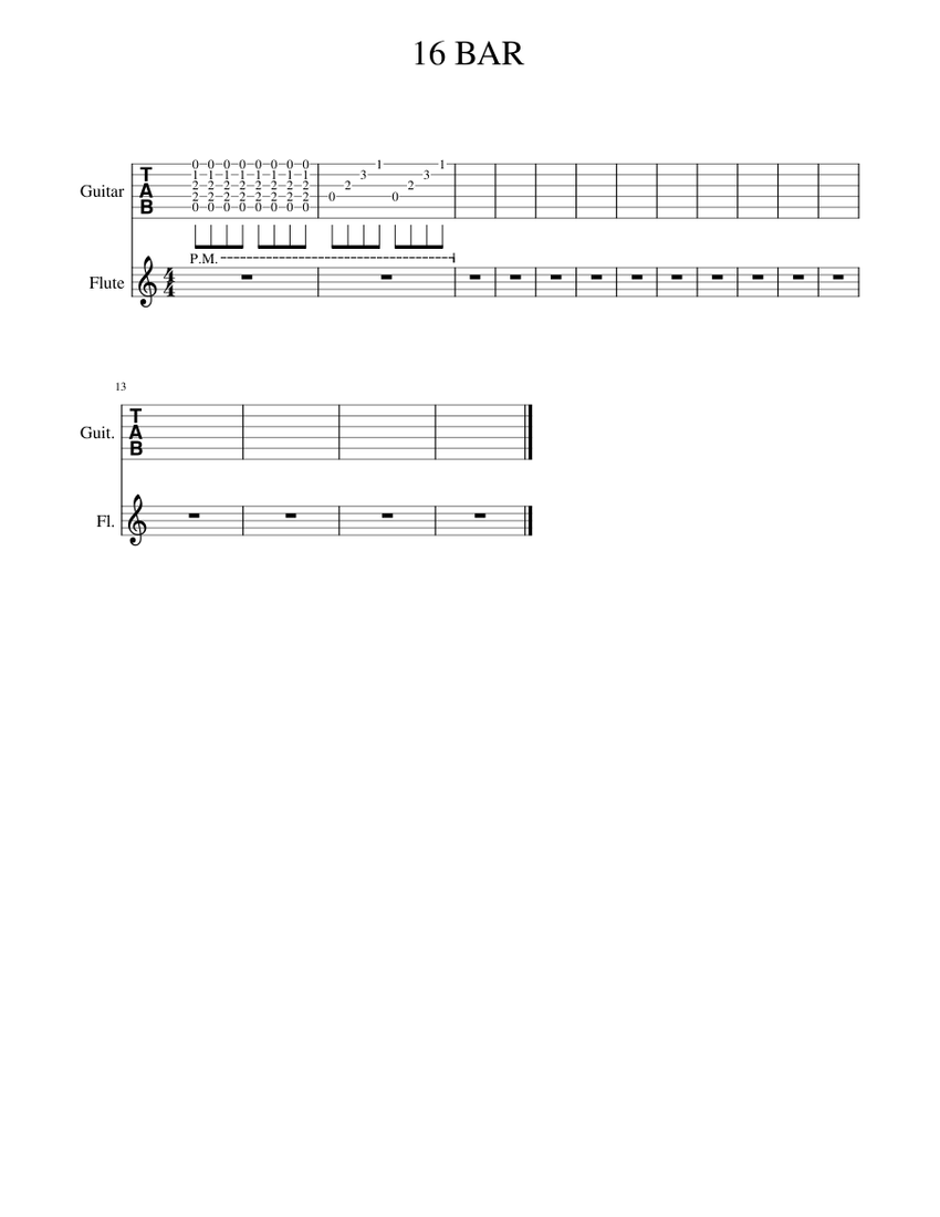 16 BAR Sheet Music and Tab for Flute, Guitar (Mixed Duet) | MuseScore.com