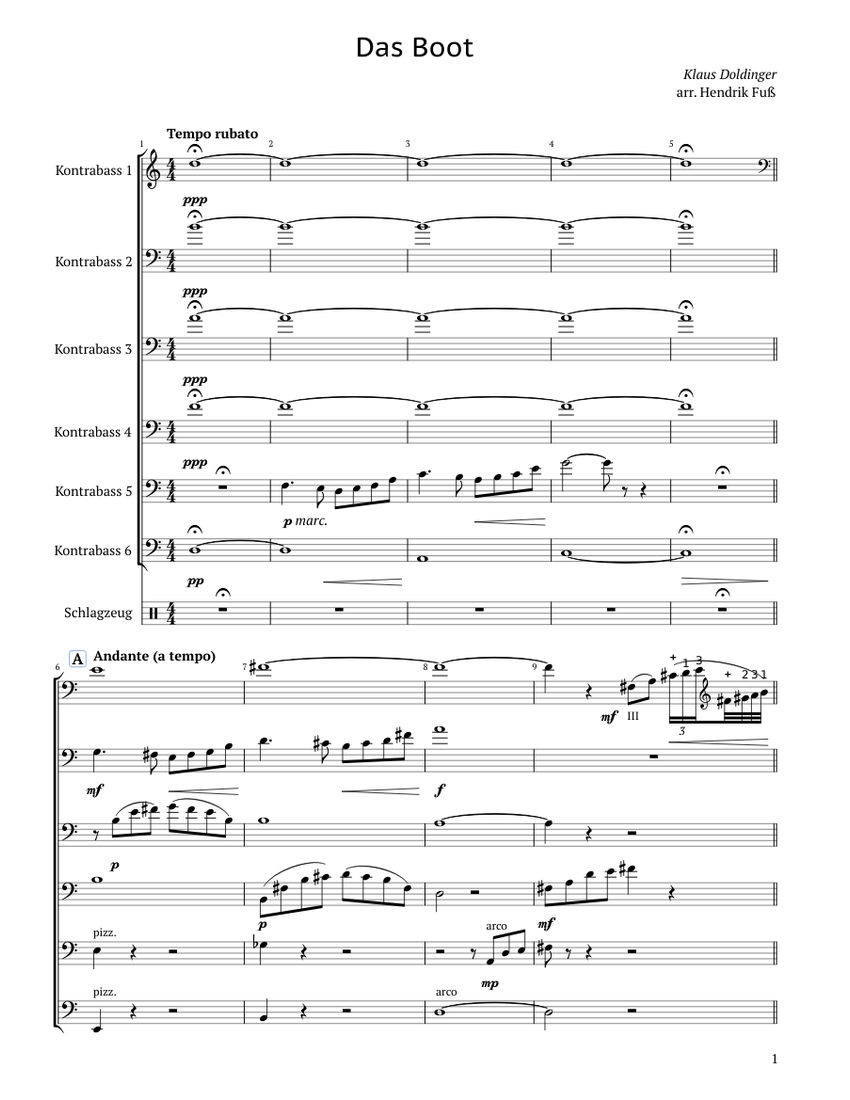 Das Boot Sheet Music for Contrabass, Drum group (Mixed Ensemble ...