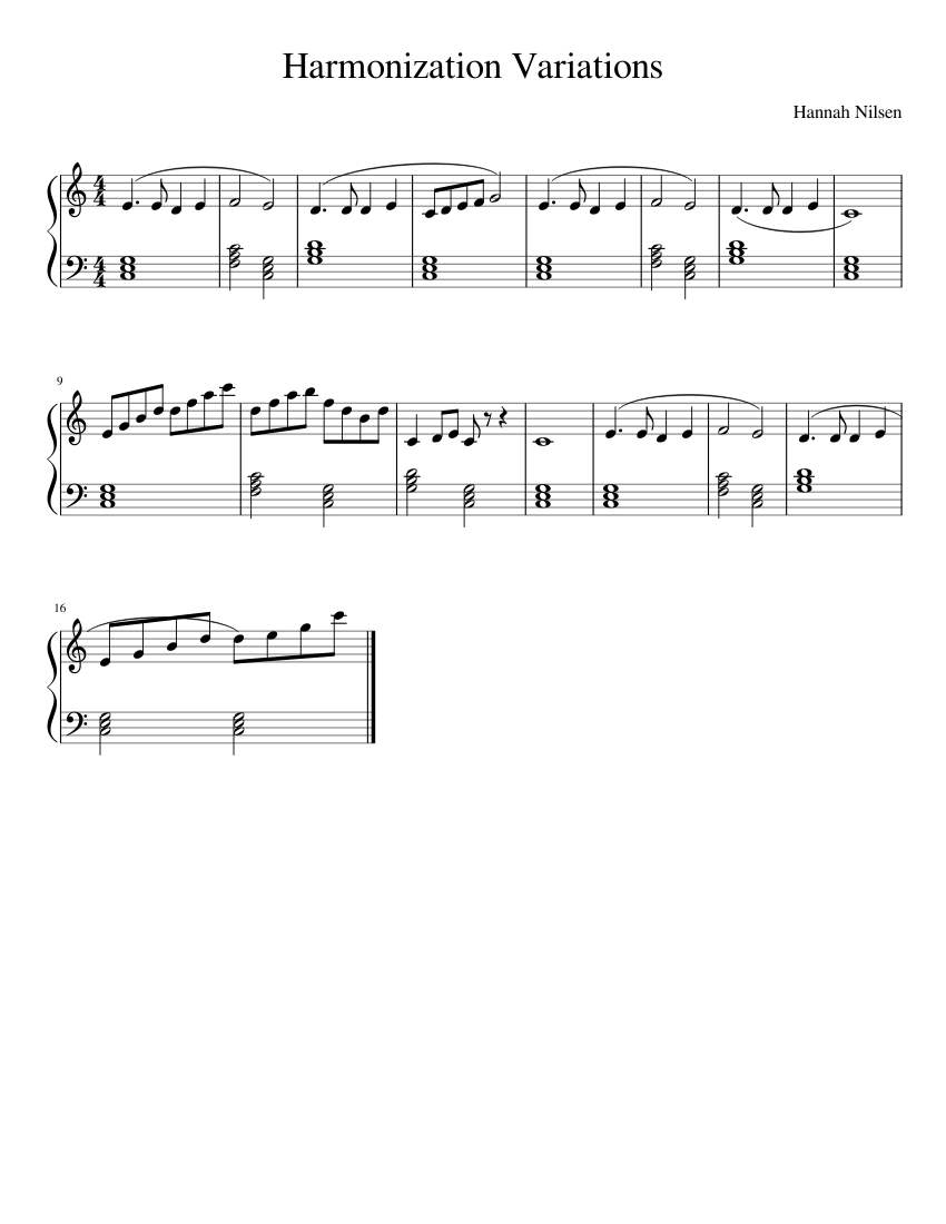 Harmonization Variations Sheet music for Piano (Solo) Easy | Musescore.com