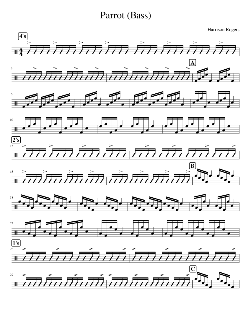 Parrot (Bass) Sheet music for Bass drum (Solo) | Musescore.com
